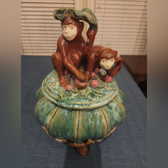 Art | Vintage Majolica Sancai Cookie Jar Monkeys On Branch Wpeaches ...